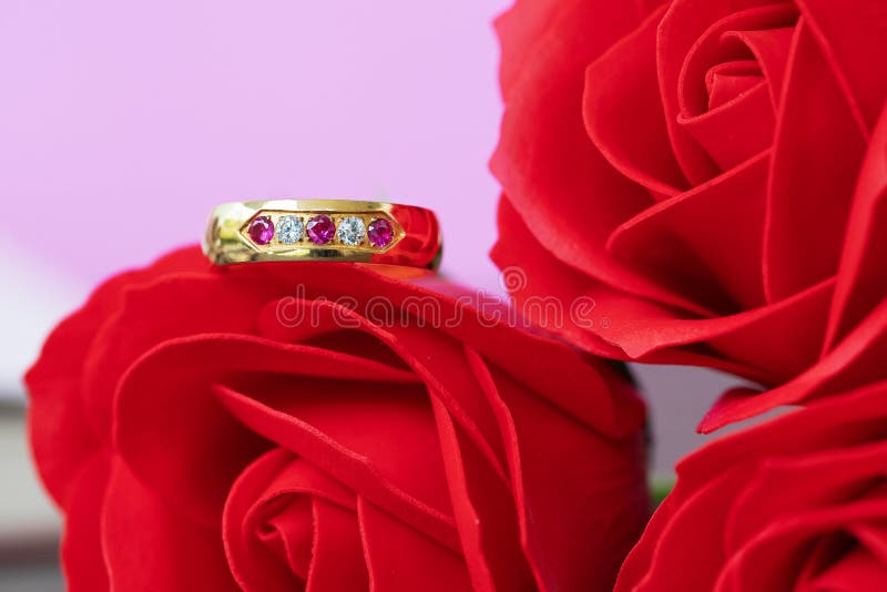 Close Up Wedding Ring and Red Rose Stock Image - Image of love, lovely ...