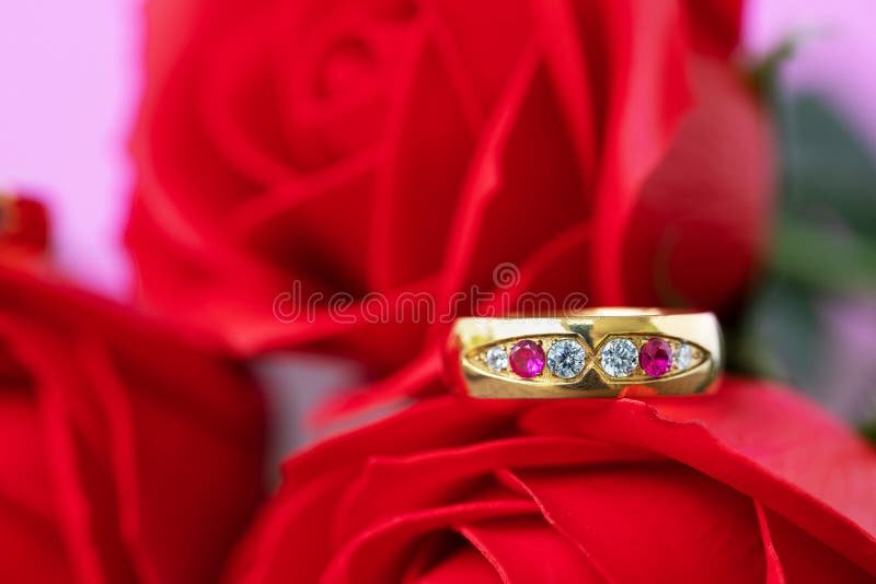 Close Up Wedding Ring and Red Rose Stock Image - Image of symbol ...