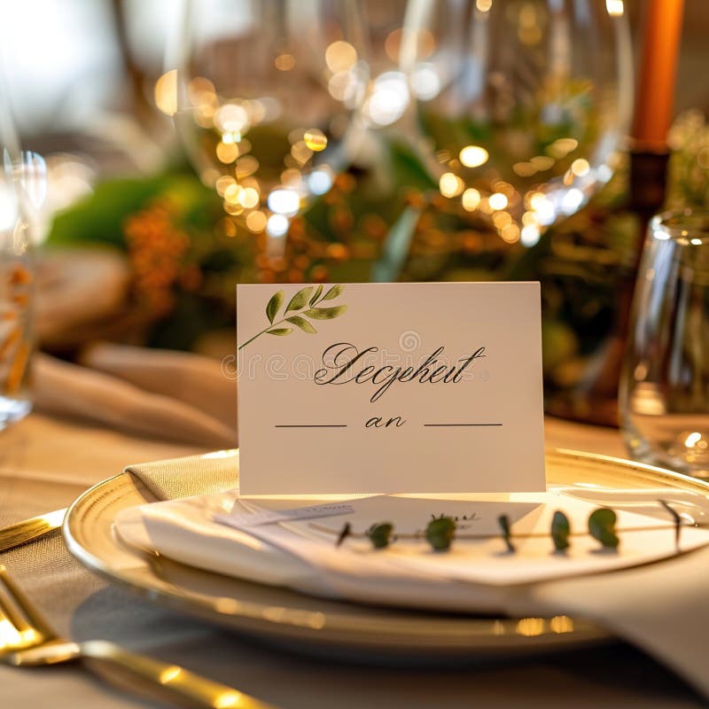 Close Up of a Welcome Card Placed on a Table Set for a Special Dinner ...