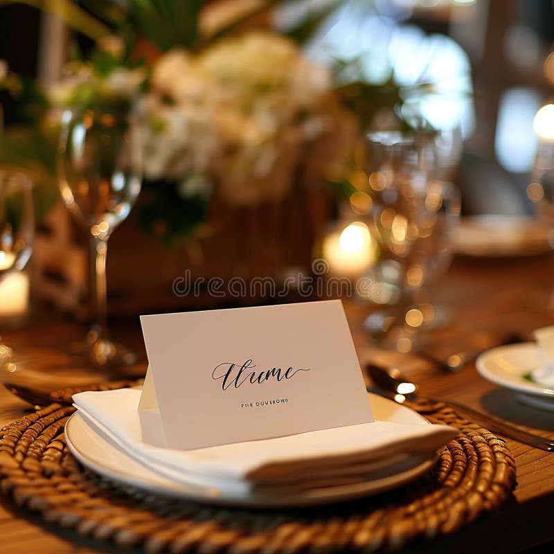 Close Up of a Welcome Card Placed on a Table Set for a Special Dinner ...