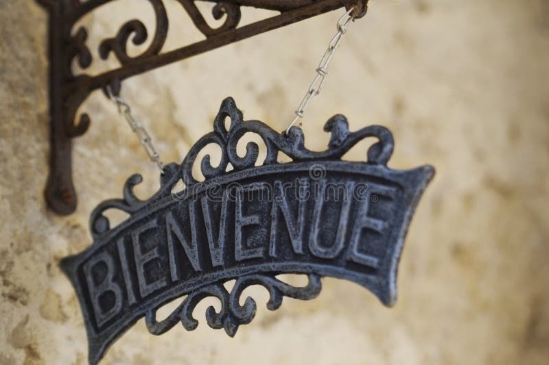 Close up of a welcome sign stock photo. Image of metal - 97515388