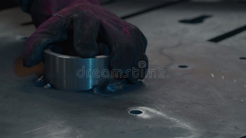 Close-up of Welder Holding Metal Welding. Creative. Welded Metal Plate ...