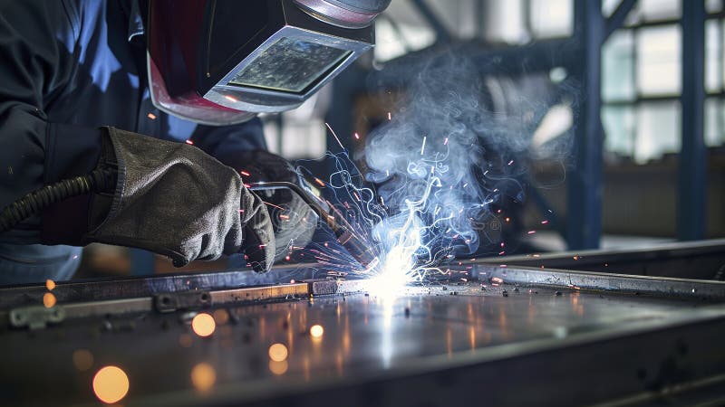 Welder is Welding in the Workstation, Welder at the Workstation, Welder ...