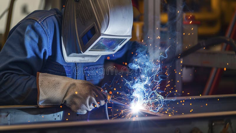 Welder is Welding in the Workstation, Welder at the Workstation, Welder ...