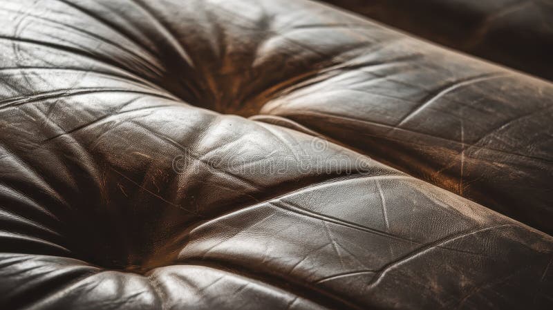 Close-up of a Well-worn, Dark Brown Leather Sofa Showing Texture and Aged Character. Stock ...