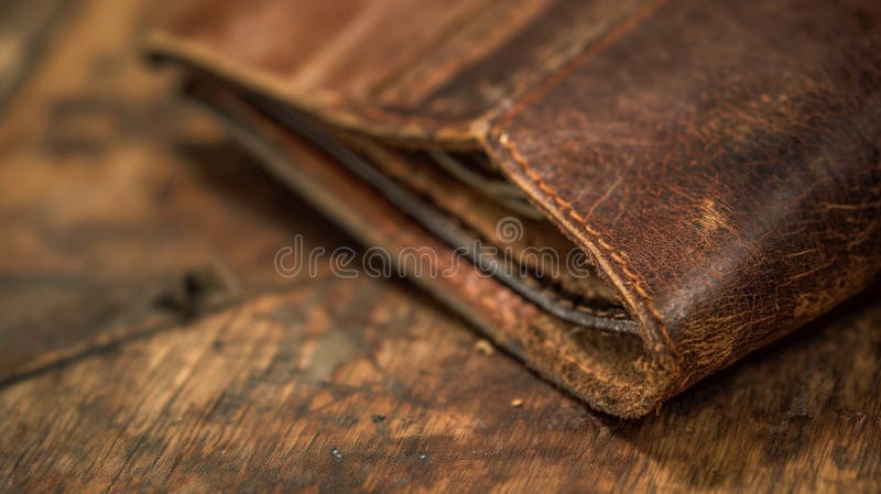 Close-up of a Well-worn Leather Empty Wallet Stock Image - Image of ...