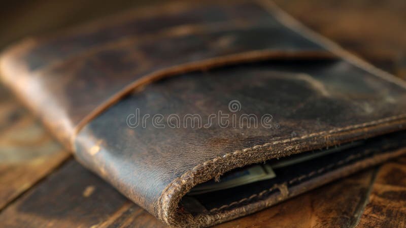Close-up of a Well-worn Leather Empty Wallet Stock Image - Image of ...