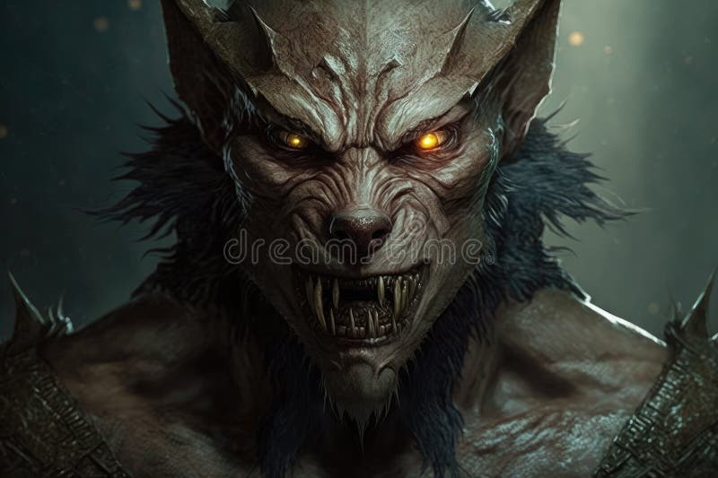 Close-up of Werewolf S Terrifying Face, with Sharp Teeth and Piercing ...
