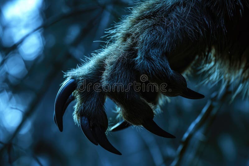 A Close-up of a Werewolfs Paw with Sharp Claws in the Moonlight Stock ...