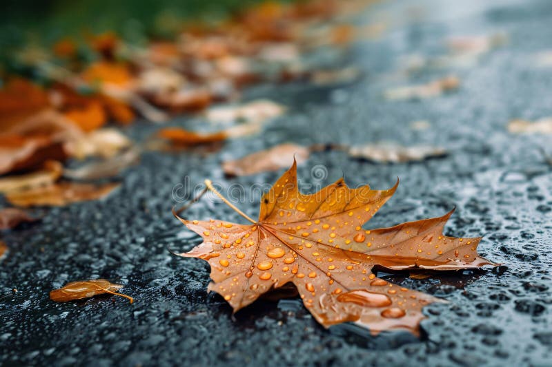 Close Up of Wet Fallen Leaf on the Road Stock Illustration ...