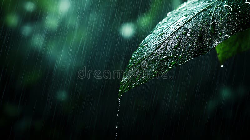 Close-up of a Wet Leaf with Raindrops, Showcasing Vibrant Green Colors ...