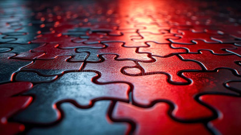 Close-up of Wet Red Puzzle Pieces with Dramatic Lighting, Highlighting ...