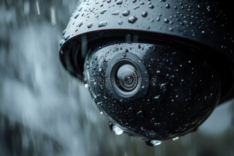 A Close-Up of a Wet Security Camera Lens Stock Illustration ...