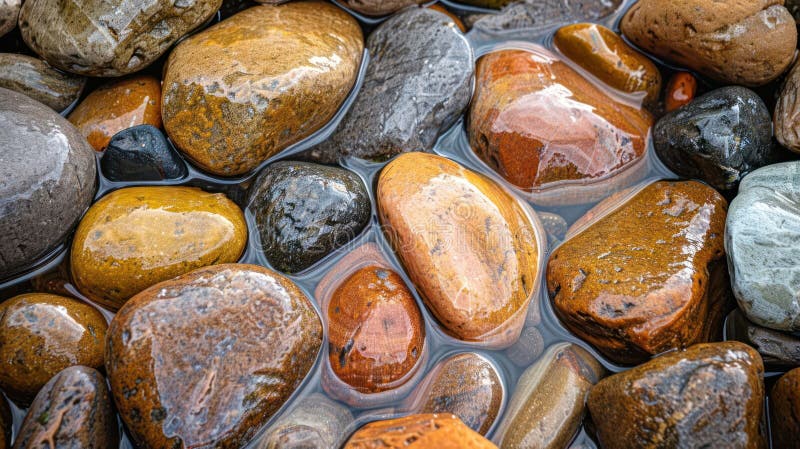 Close-up of Wet, Smooth, Colorful River Rocks in Shallow Water Stock ...