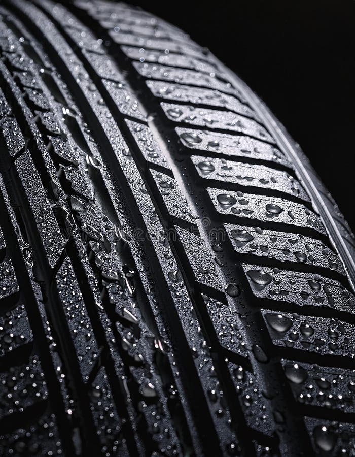 A Close-up of a Wet Tire Tread Reveals Intricate Patterns Stock ...