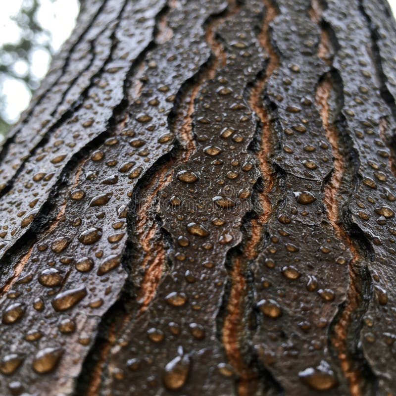 Close-Up of Wet Tree Bark with Water Droplets Stock Illustration ...