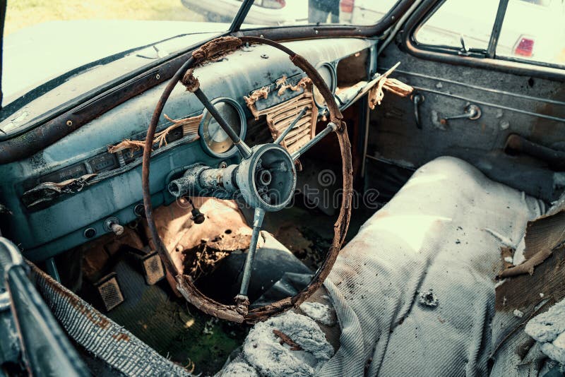Close-up Wheel and Panel of Old Vintage Rusty Abandoned Car Stock Photo ...
