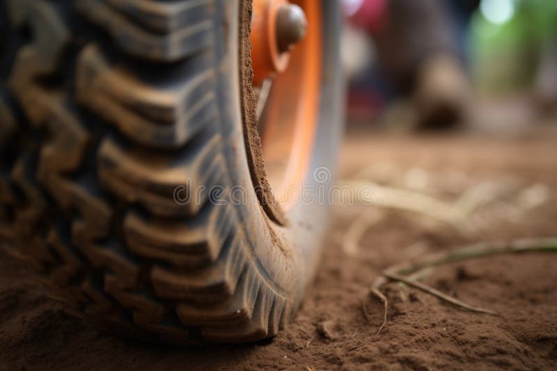 Close Up of a Wheelbarrow Wheel Tread in the Soil Stock Image - Image ...