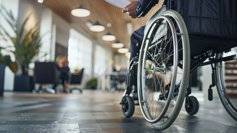 Close-up of a Wheelchair in a Modern Office Setting with People in the ...