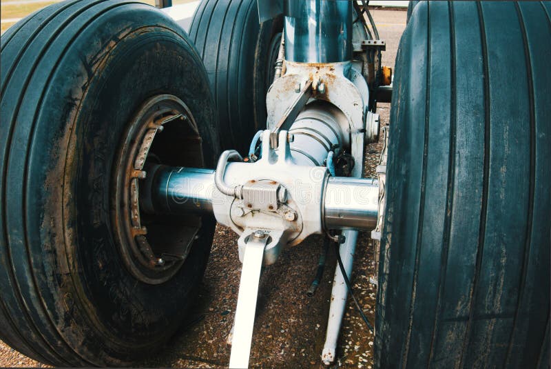 Close-up of the Wheels and Landing Gear of a Large Aircraft Stock Photo ...