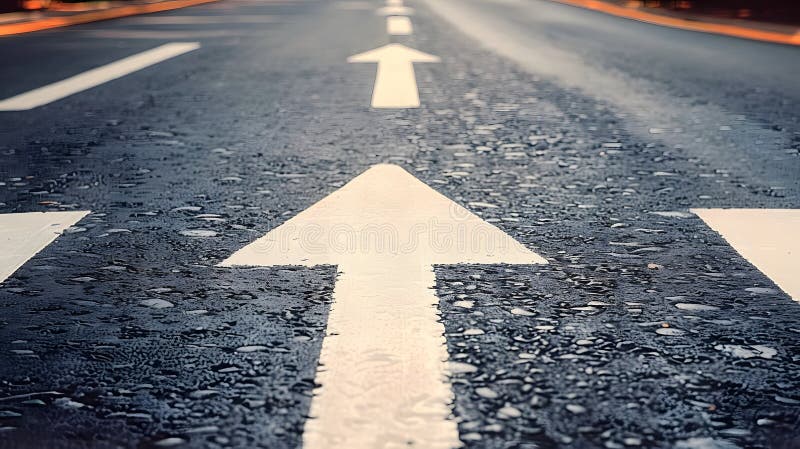 Close Up of White Arrow on Asphalt Road,Direction Progress Forward ...