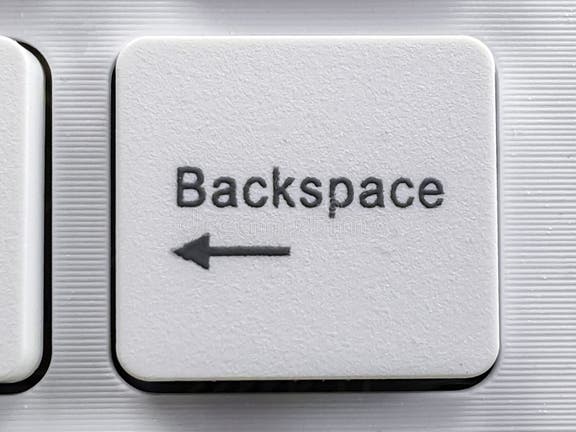 Close-up of a White "Backspace" Key on a Modern Silver Keyboard Stock ...
