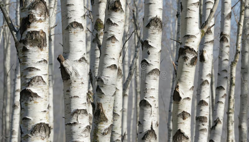Close-up of White Birch Tree Trunks Displaying Textured Bark and ...