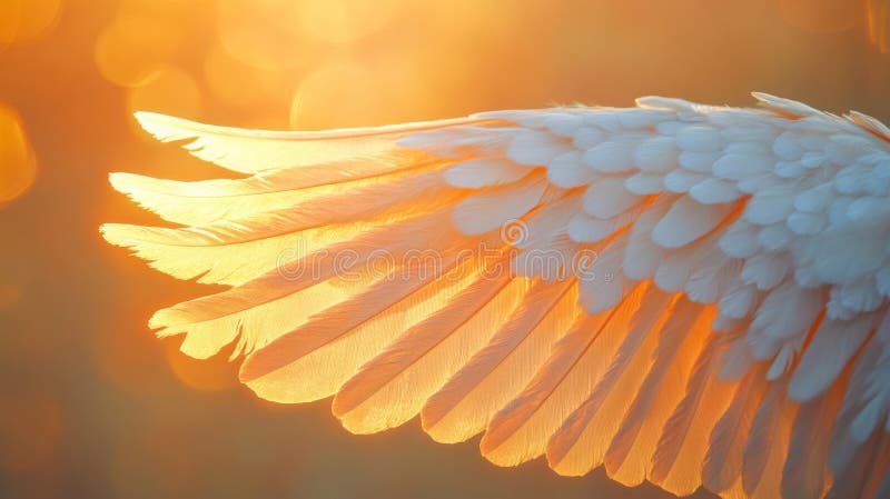 Close Up of White Bird Wing at Golden Hour Stock Illustration ...