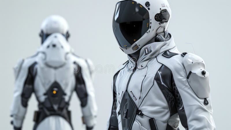 A Close Up of a White and Black Suit with Helmet, AI Stock Illustration ...