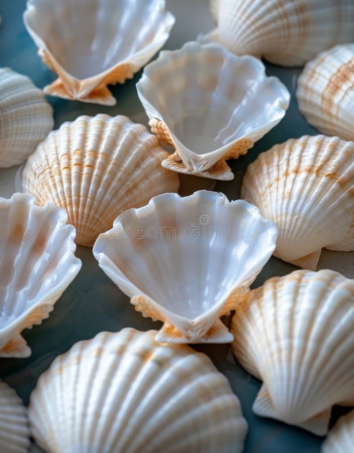 Close Up of White and Brown Scallop Shells Stock Image - Image of ...
