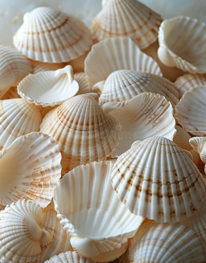 Close Up of White and Brown Scallop Shells Stock Image - Image of shell ...