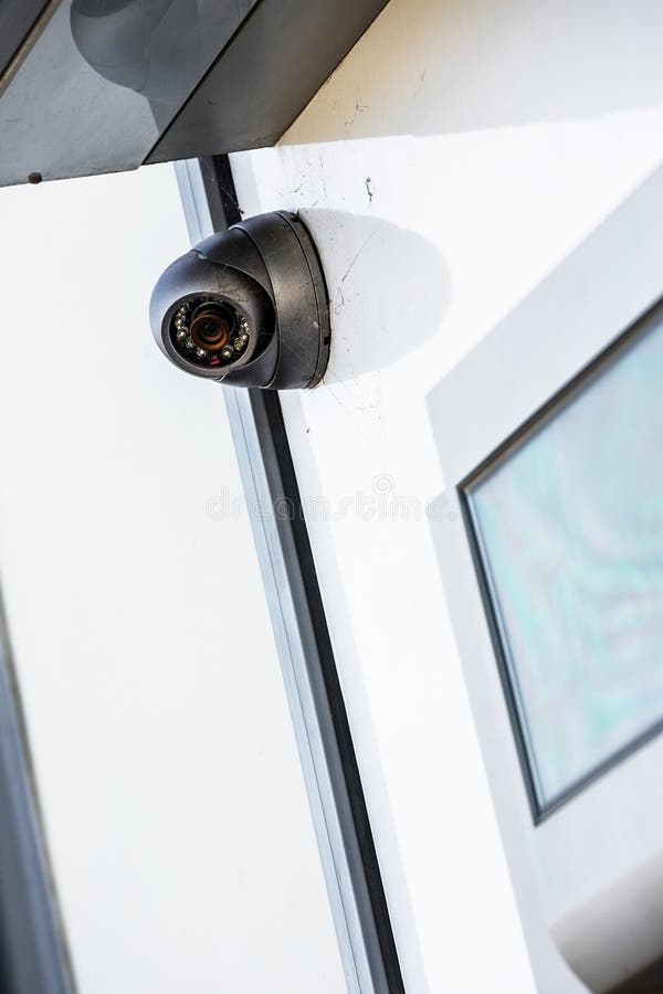 Close Up on a White Cctv on a Wall Near ATM Stock Photo - Image of ...