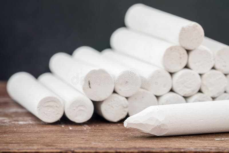 Close Up of White Chalk on Wooden Desk Stock Image - Image of craft ...