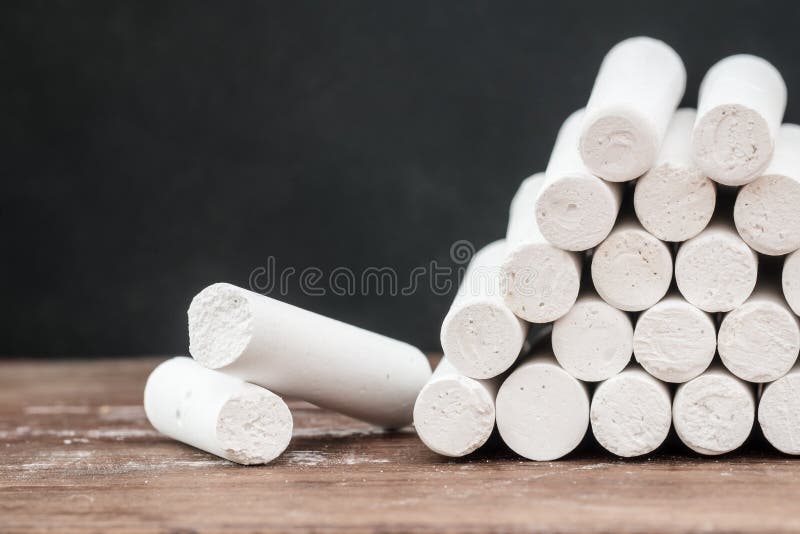 Close Up of White Chalk on Wooden Desk Stock Photo - Image of school ...