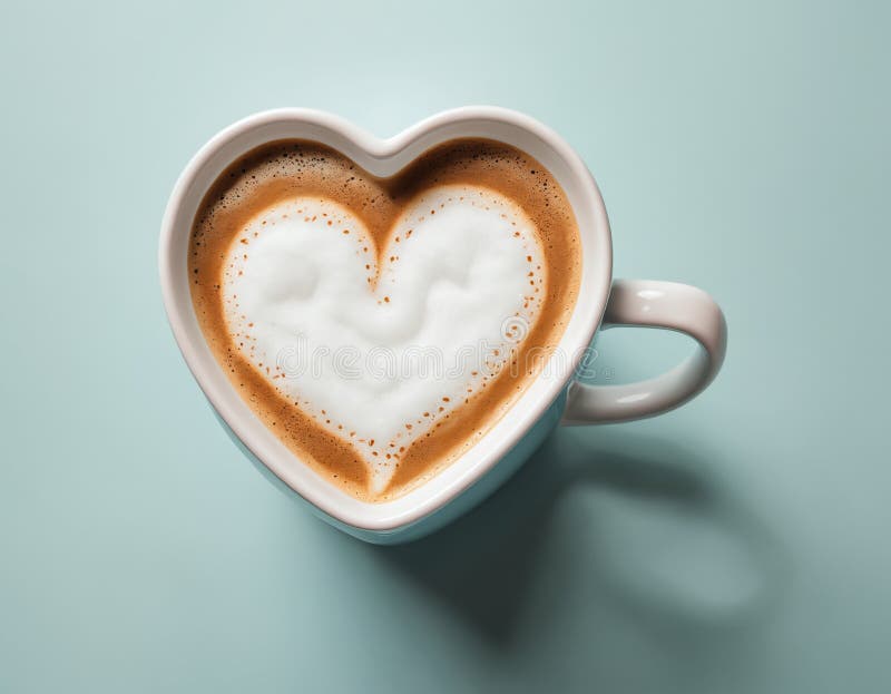 Close Up White Coffee Cup with Heart Shape Latte Art. Top View Stock ...
