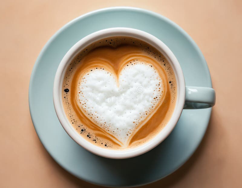 Close Up White Coffee Cup with Heart Shape Latte Art. Top View Stock ...