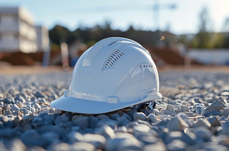 Close-Up of White Construction Helmet on Ground at Work Site in ...
