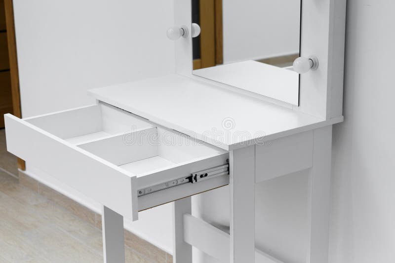 Close-up of a White Dressing Table with an Open Drawer Stock Image ...