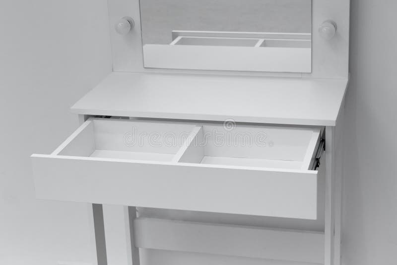 Close-up of a White Dressing Table with an Open Drawer Stock Photo ...
