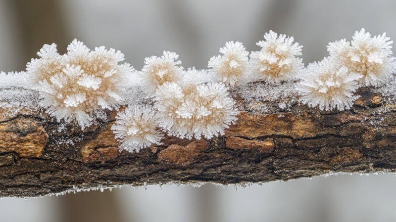 Close Up of White Fungal Growth on Brown Branch Stock Illustration ...