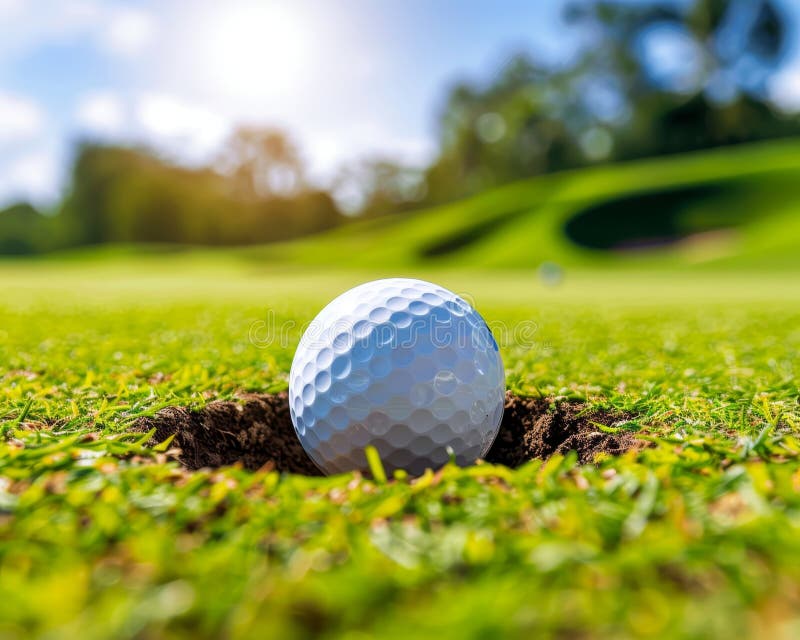 Close-Up of White Golf Ball Sitting on Edge of Hole on Sunny Day, Golf ...