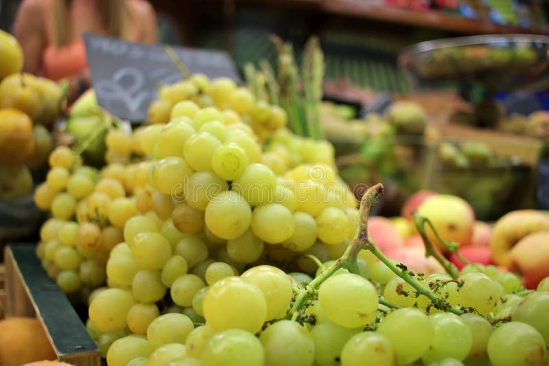 Close-up of a White Grape Cluster at a Market Stall Stock Photo - Image ...