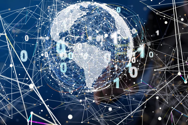 Close-up of a White Hologram of the Earth Surrounded by Binary Code ...