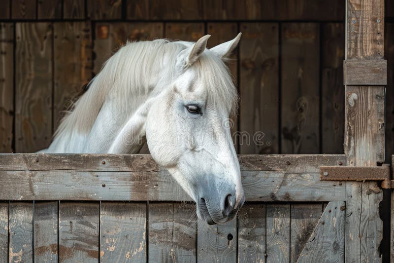 Close-up of a White Horse Inside His Stable Stock Illustration ...