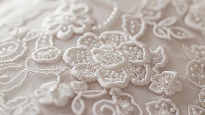 A Close-up of a White Lace Design on a White Fabric for a Wedding Dress ...