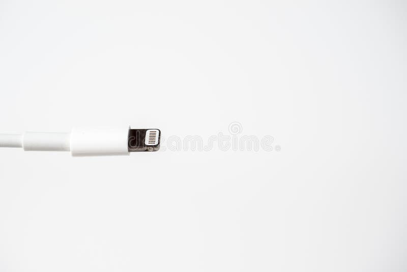 Close-up of a White Lightning Cable Isolated on a White Background ...