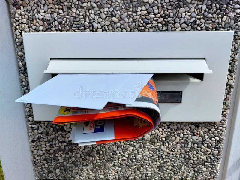 Close Up - White Mailbox with Letters and Advertising Catalogs Stock ...