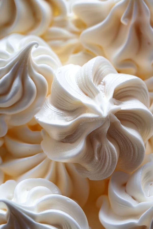 A Close-up of White Meringue Swirls with a Smooth and Glossy Texture ...