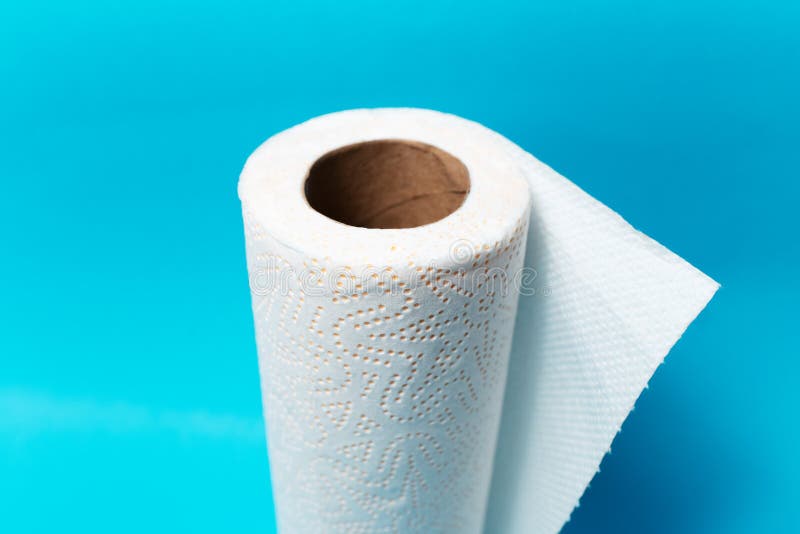 Close-up of White Paper Towels on Blue Background Stock Photo - Image ...