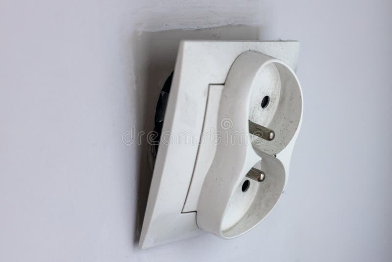 White Power Outlet on Wall Defect Stock Photo - Image of construction ...